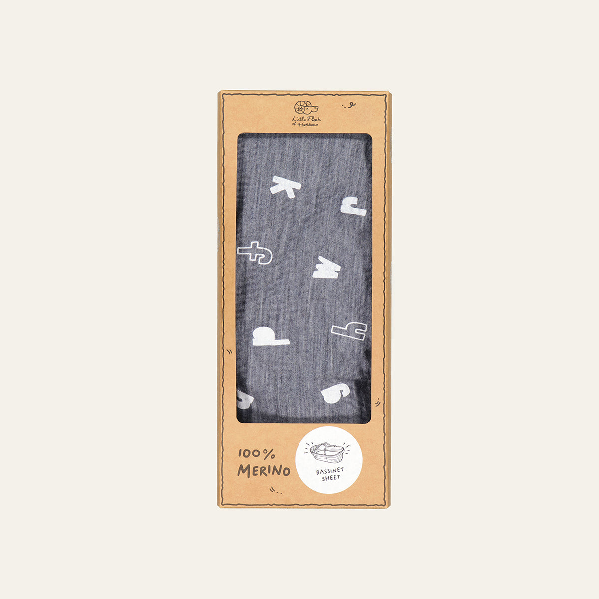 Bassinet Sheet Grey Marle Alphabet Merino Wool – Little Flock of Horrors
